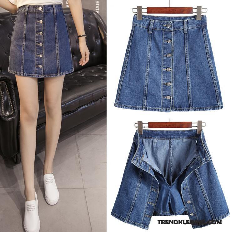 Rok Dames Met Één Rij Knoppen Hoge Taille Zomer Denim Student Korte ...